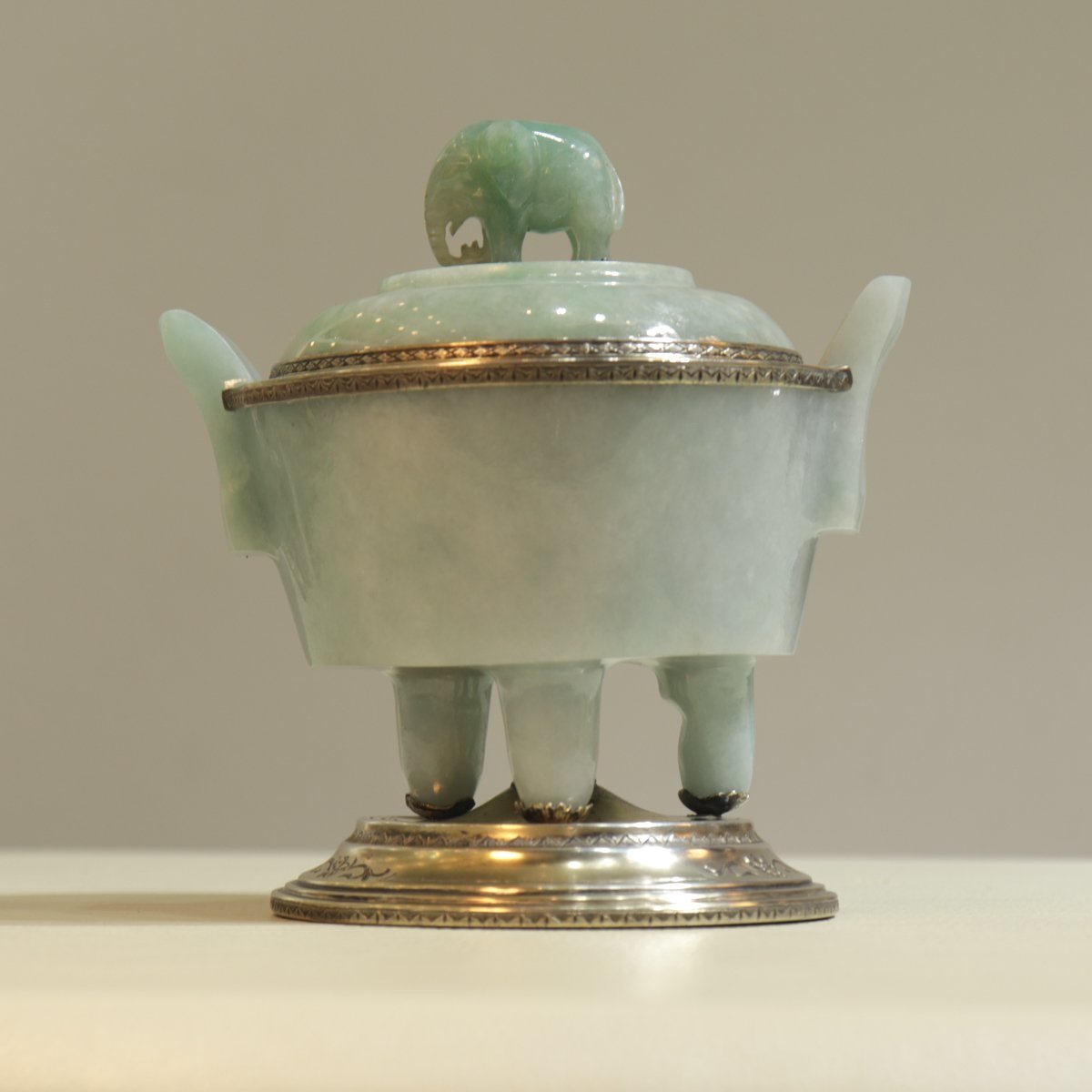 Edward Farmer Very Heavy Brite-Cut Green & White Jade Inkwell featurin ...